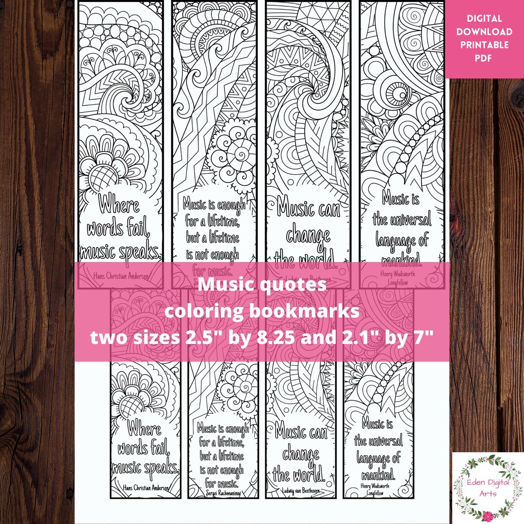 Inspirational Music Quotes Coloring Bookmarks, Zentangle Doodles ...