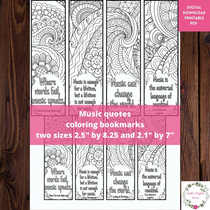 Inspirational Music Quotes Coloring Bookmarks Zentangle - Etsy