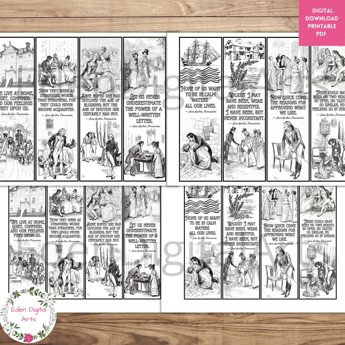 Persuasion Quotes by Jane Austen Coloring Bookmarks Literary - Etsy