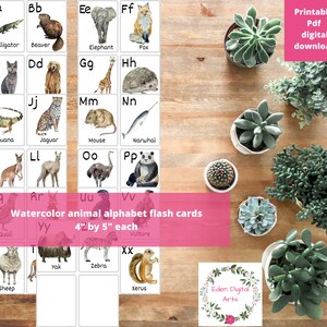 Watercolor Animal Alphabet Flashcards Montessori Educational - Etsy