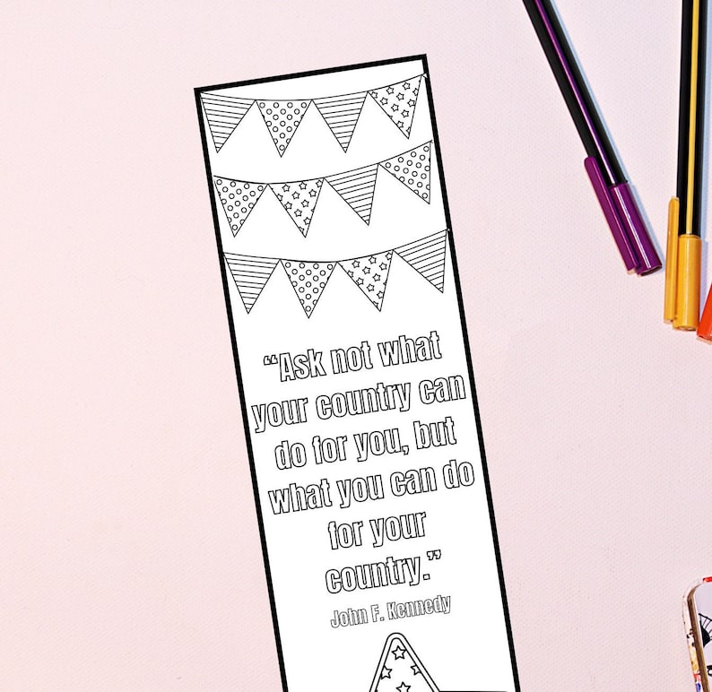 American Patriotic President Quotes Coloring Bookmarks USA Classroom ...