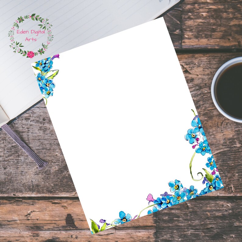 Forget Me Not Writing Paper Printable Stationery Lined and - Etsy