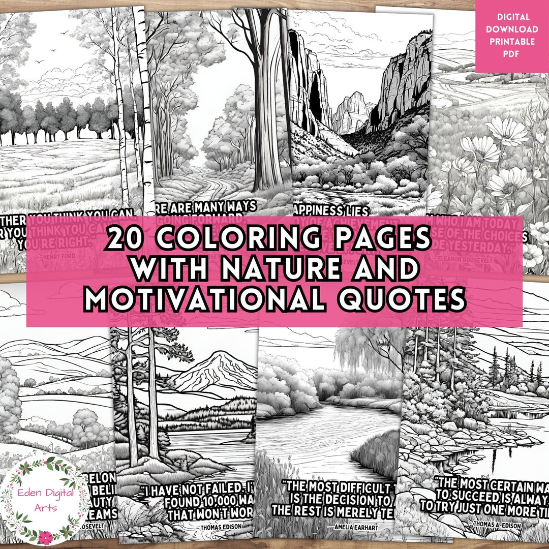 Relaxing Nature Coloring Pages Classroom Posters With Motivational ...