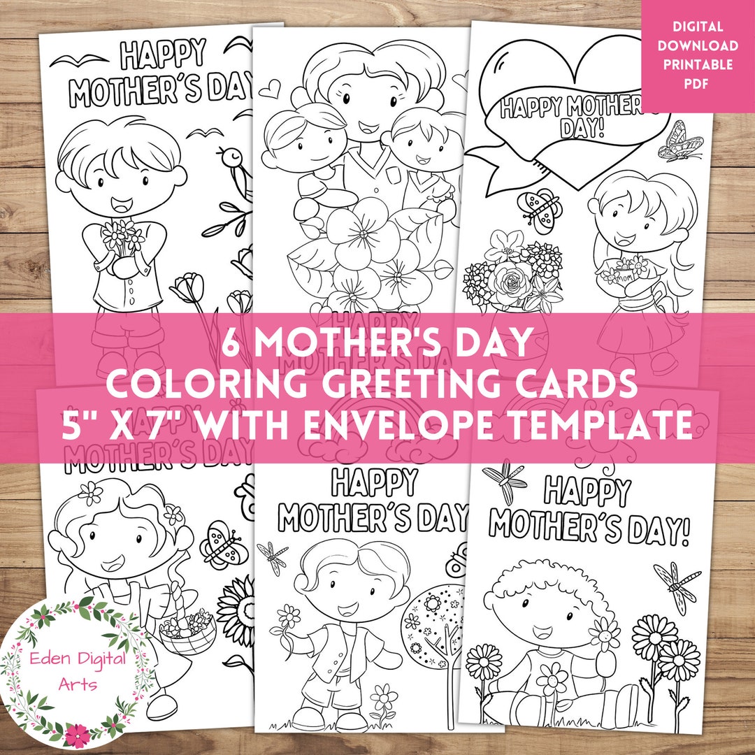 Cute Mother's Day Coloring Cards for Kids, Kawaii Color Your Own DIY ...