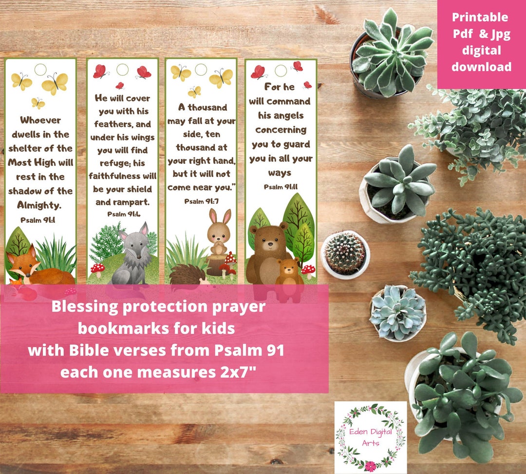 Psalm 91 Bookmarks for Kids, Prayer of Protection Bible Verses, Cute ...