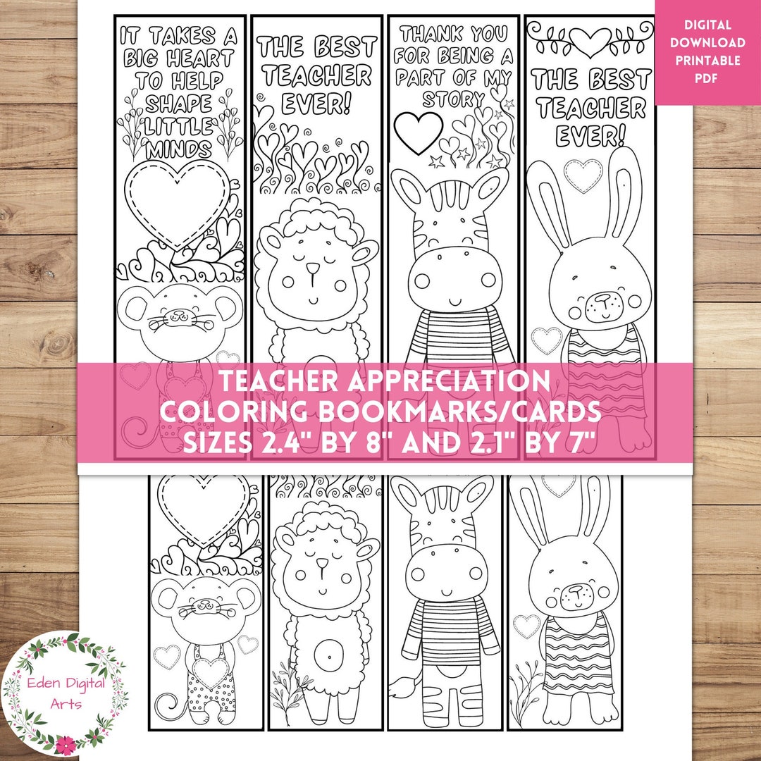 Cute Teacher Appreciation Coloring Bookmarks for Kids, Goodie Bag Tags ...