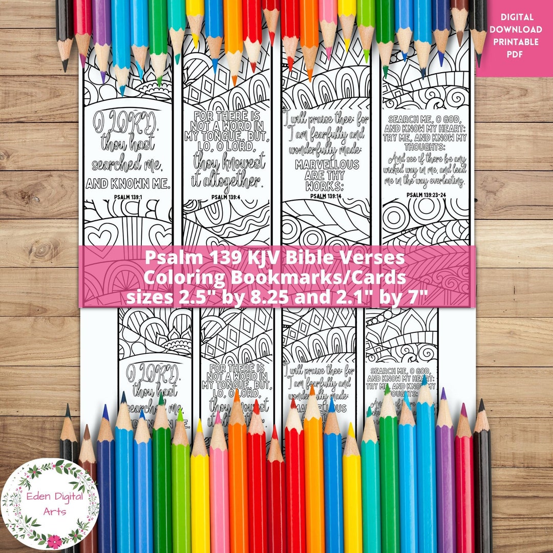 Bible Verses Psalm 139 Coloring Bookmarks, KJV Scripture Christian ...