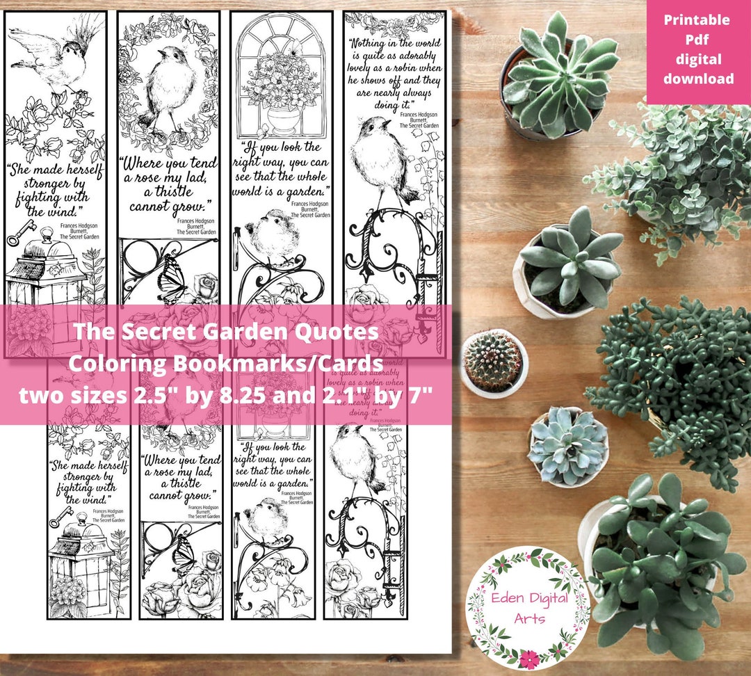 Secret Garden Quotes Coloring Bookmarks With Birds & Flowers Gift Tags ...
