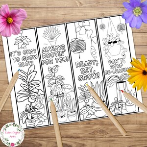 Plant Lovers Coloring Bookmarks for Kids and Adults, Cute Encouraging ...