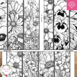 Wild Flowers Coloring Bookmarks, Floral Close up Wildflowers, Relaxing ...
