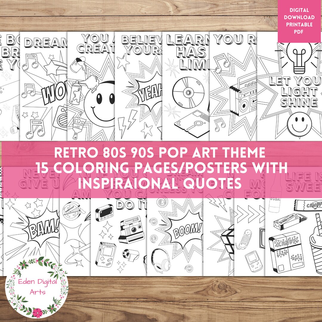 Retro Pop Art Coloring Pages 80s 90s Comic Symbols Inspirational Growth ...