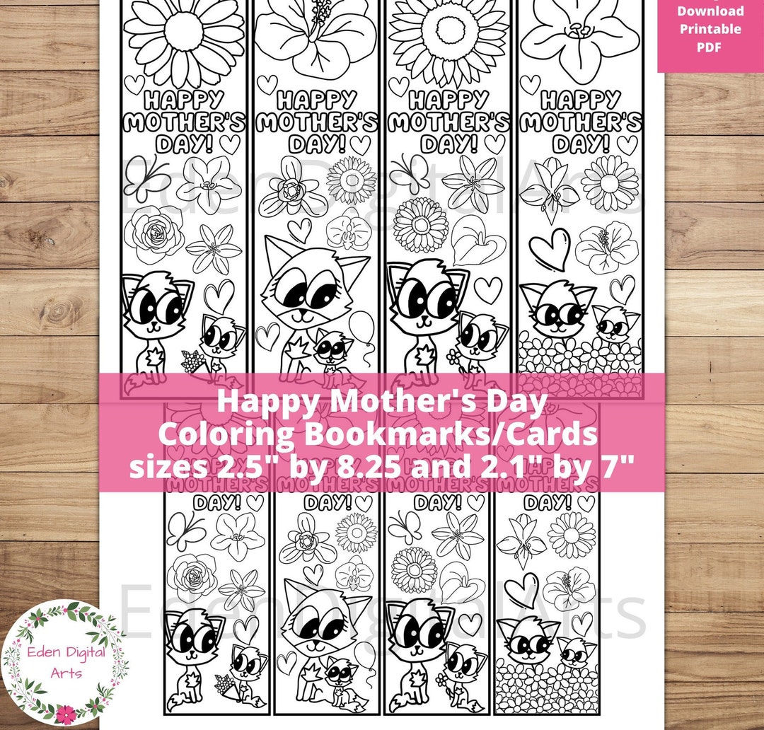 Happy Mother's Day Coloring Bookmarks for Kids, Cute Animal Fox Mom ...