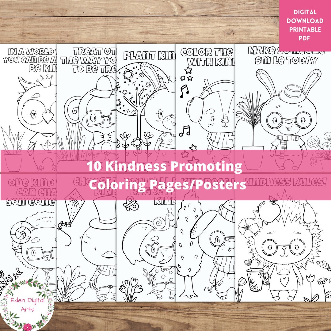 Coloring Pages for Kids With Kindness Encouraging Quotes Cute Animals ...