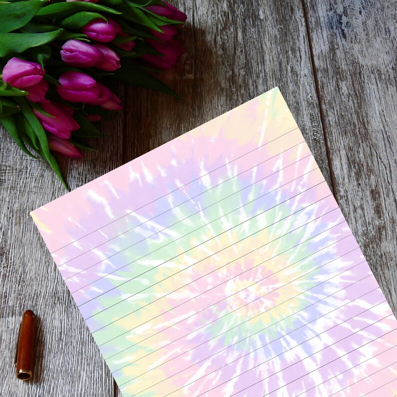 Rainbow Tie Dye Writing Paper Printable Stationary Lined and Blank A4 ...