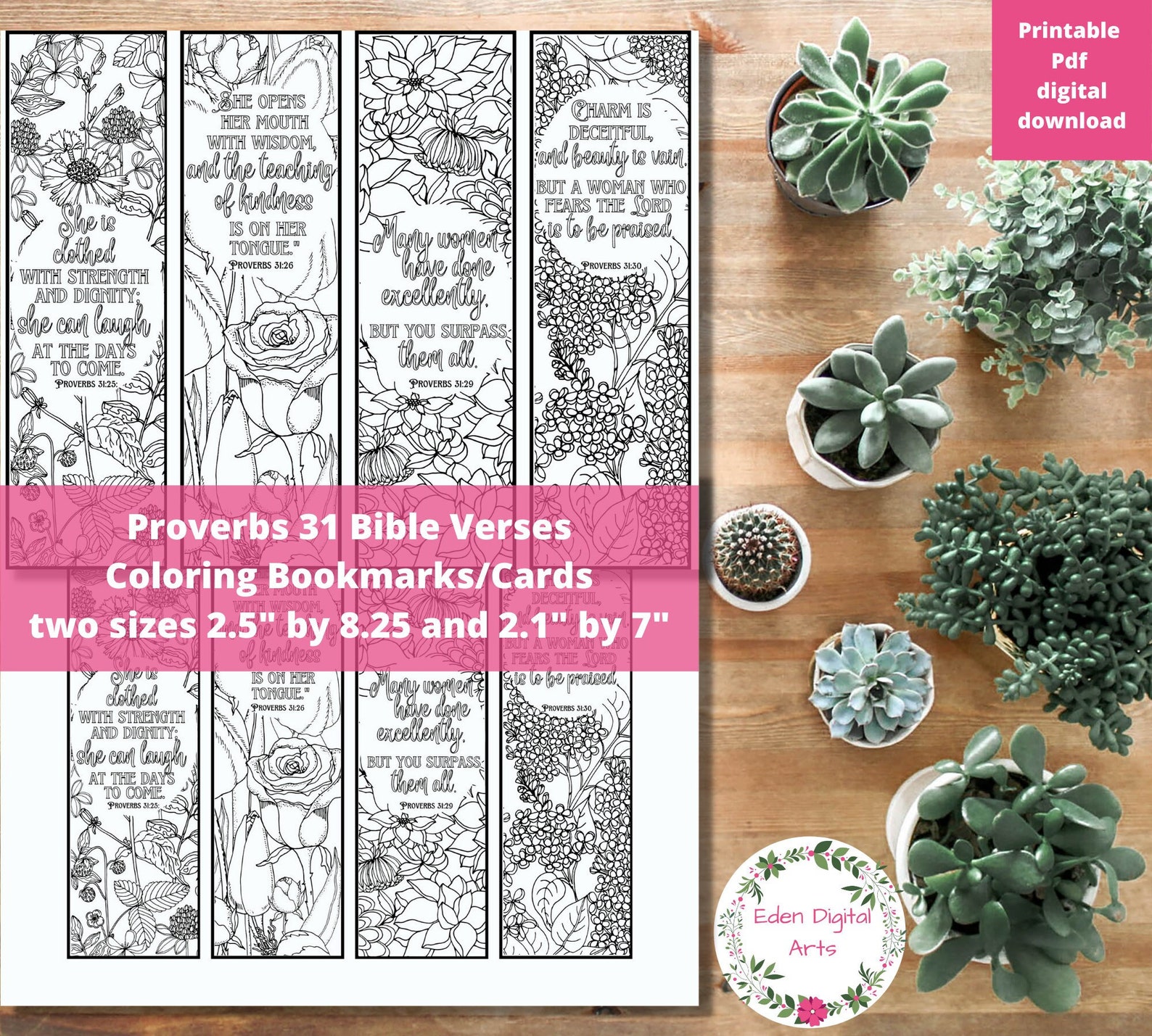 Proverbs 31 Coloring Bible Verse Bookmarks Cards, Scripture & Garden ...