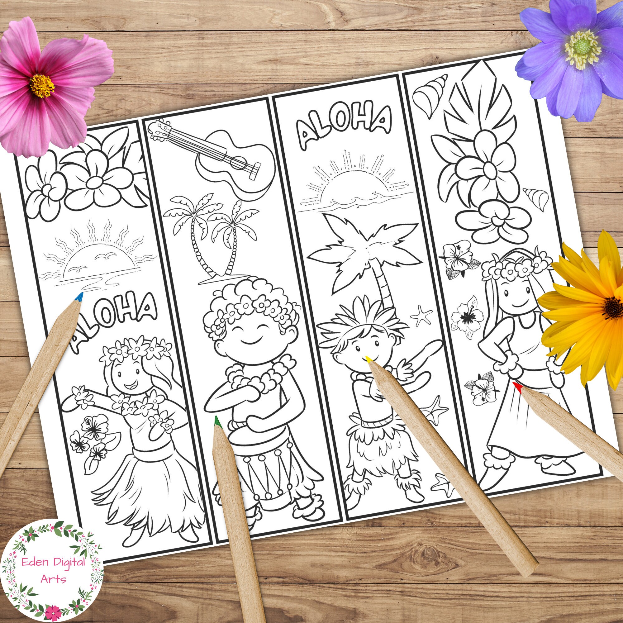 Hawaiian Tropical Luau Party Coloring Bookmarks Hula Dancers - Etsy