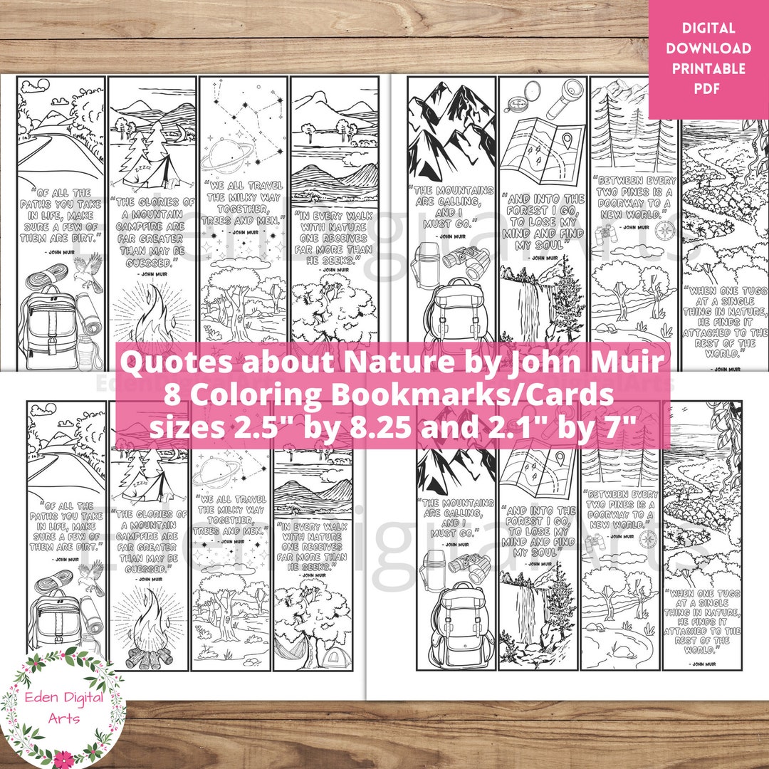 John Muir Nature Quotes Coloring Bookmarks Science Ecology Classroom ...
