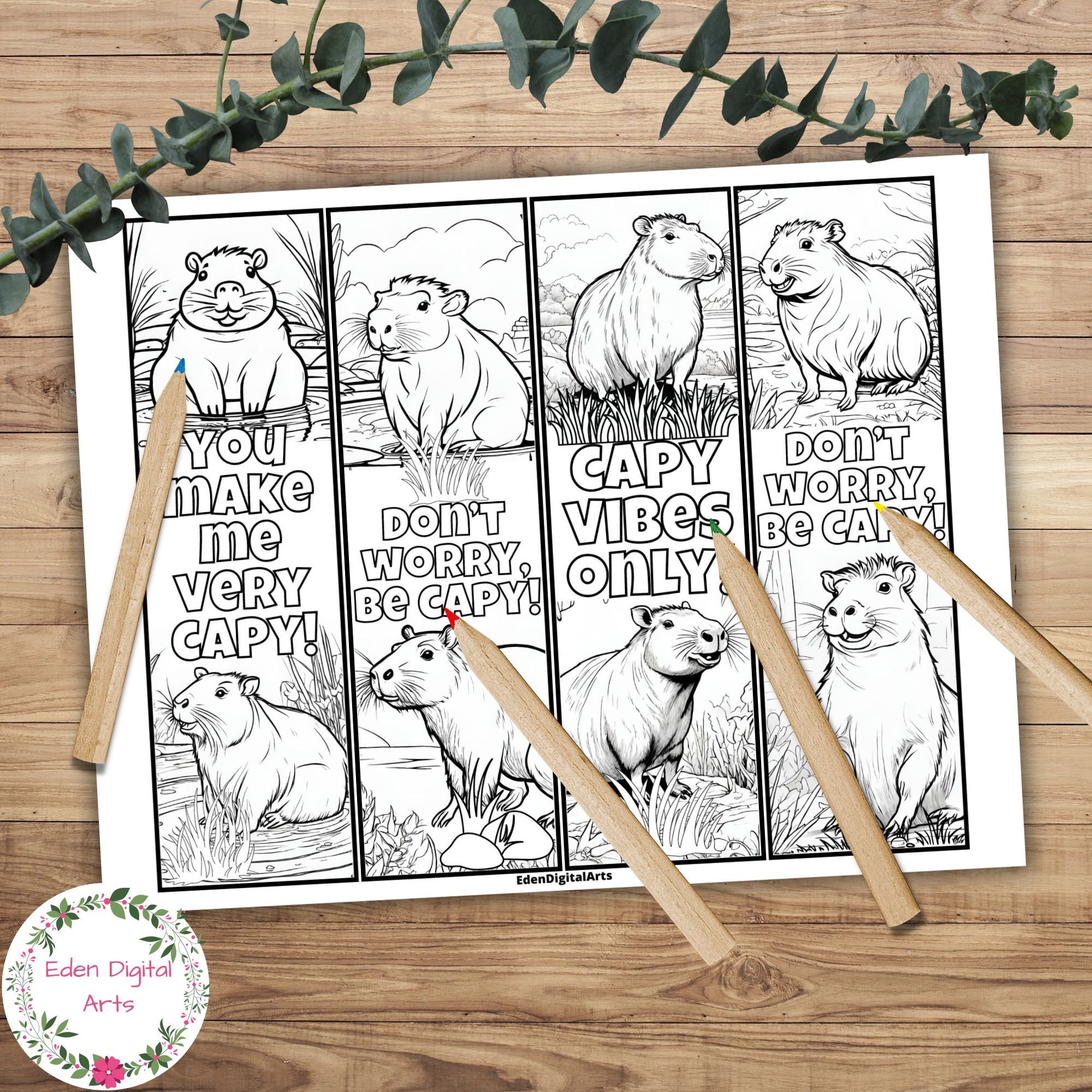 Cute Capybara Pun Bookmarks to Color Kids Party Favors Classroom ...