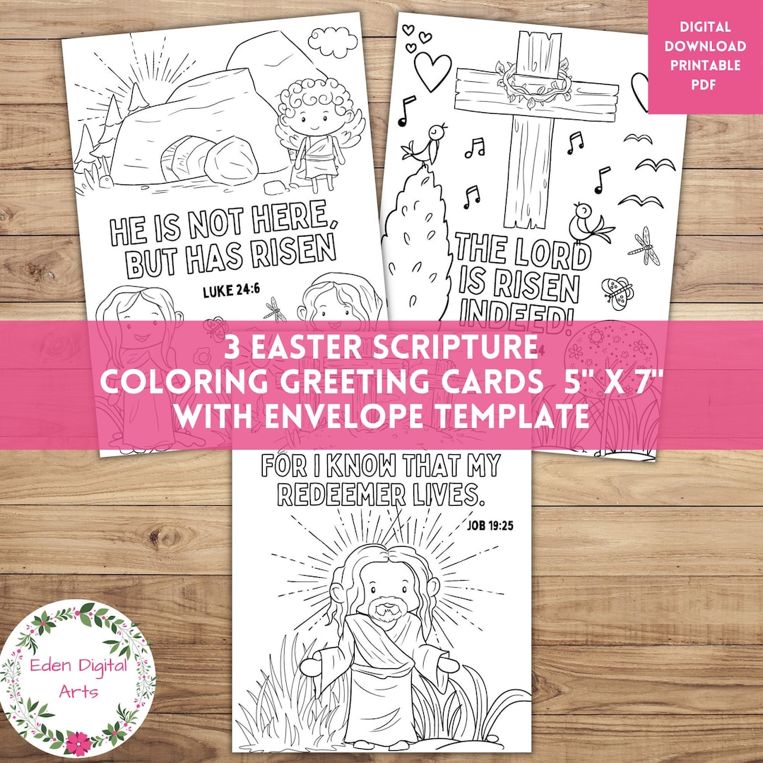 Easter Scripture Coloring Greeting Cards for Kids, Cute Christian Color ...