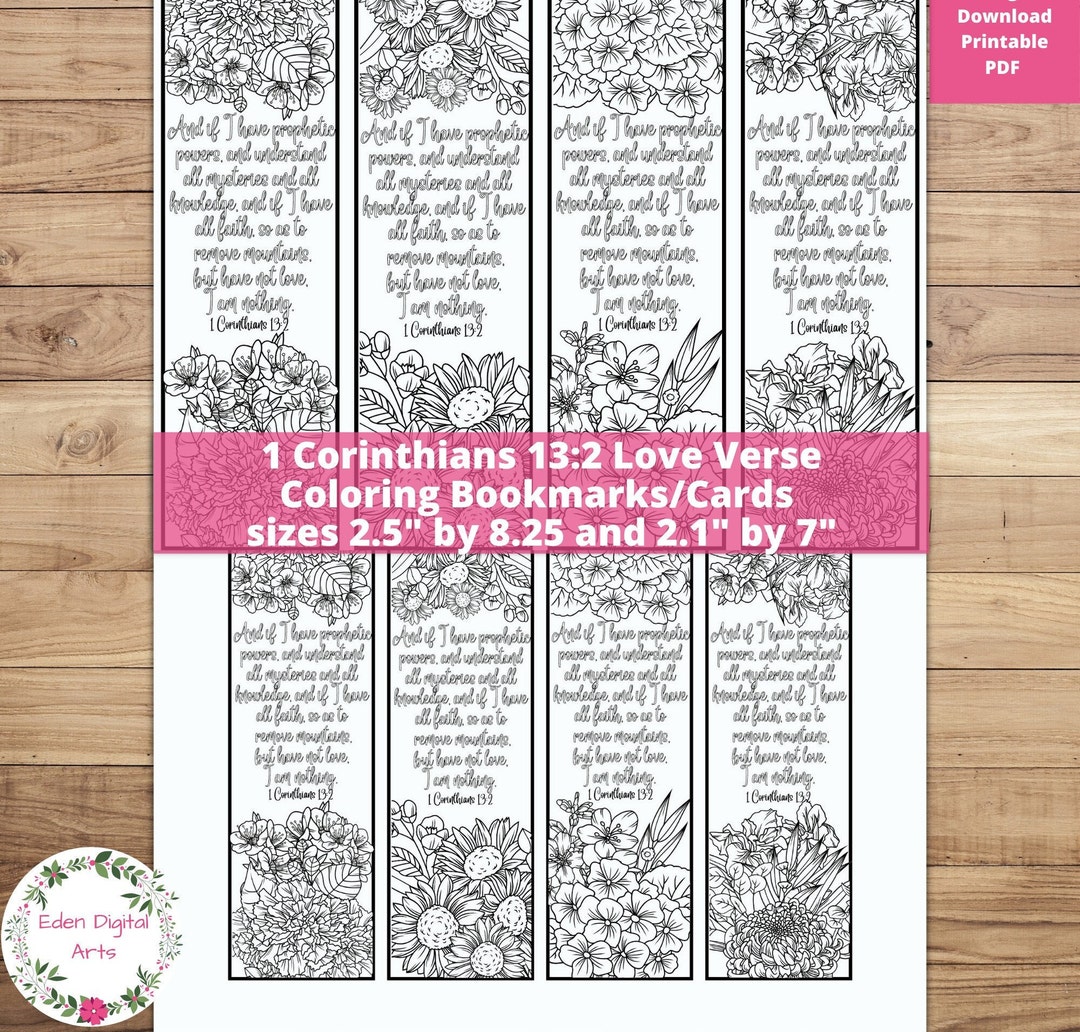 Love Bible Verse Coloring Bookmarks 1 Corinthians 13, Intricate Flowers ...