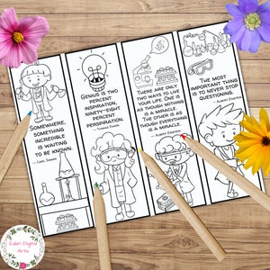 Famous Scientists Quotes Coloring Bookmarks for Kids, Back to School ...