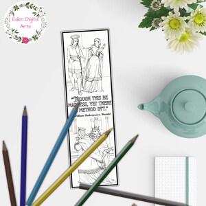 Hamlet Shakespeare Quotes Coloring Bookmarks, Literary DIY Card, Book ...