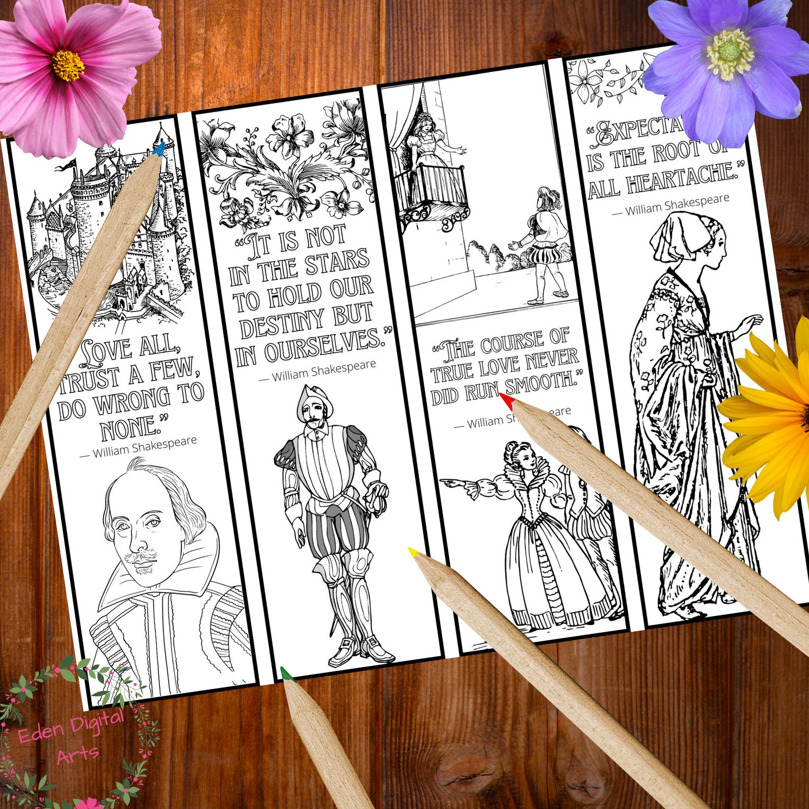 Shakespeare Quotes 8 Coloring Bookmarks Literary DIY Gift - Etsy