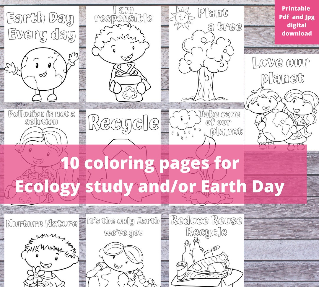 Ecology Earth Day Coloring Pages for Kids Printable Activity - Etsy