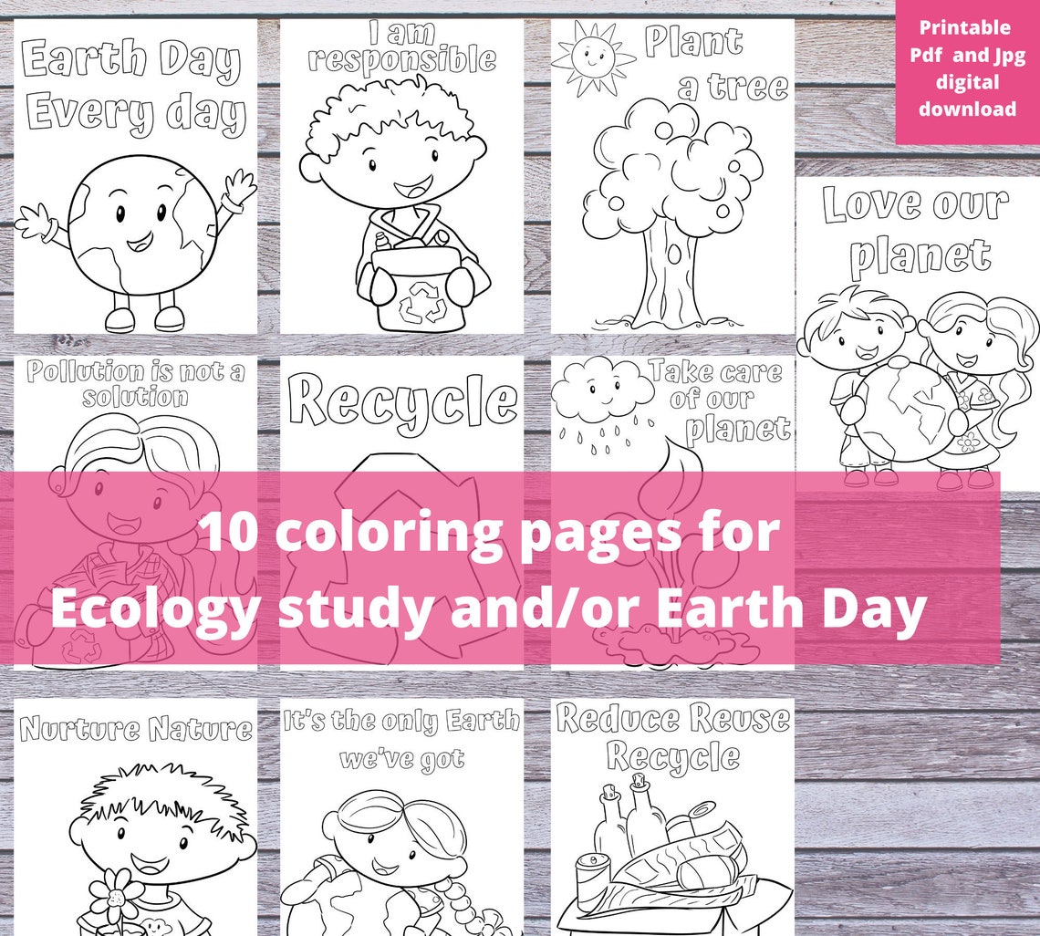 Ecology Earth Day Coloring Pages for Kids Printable Activity | Etsy