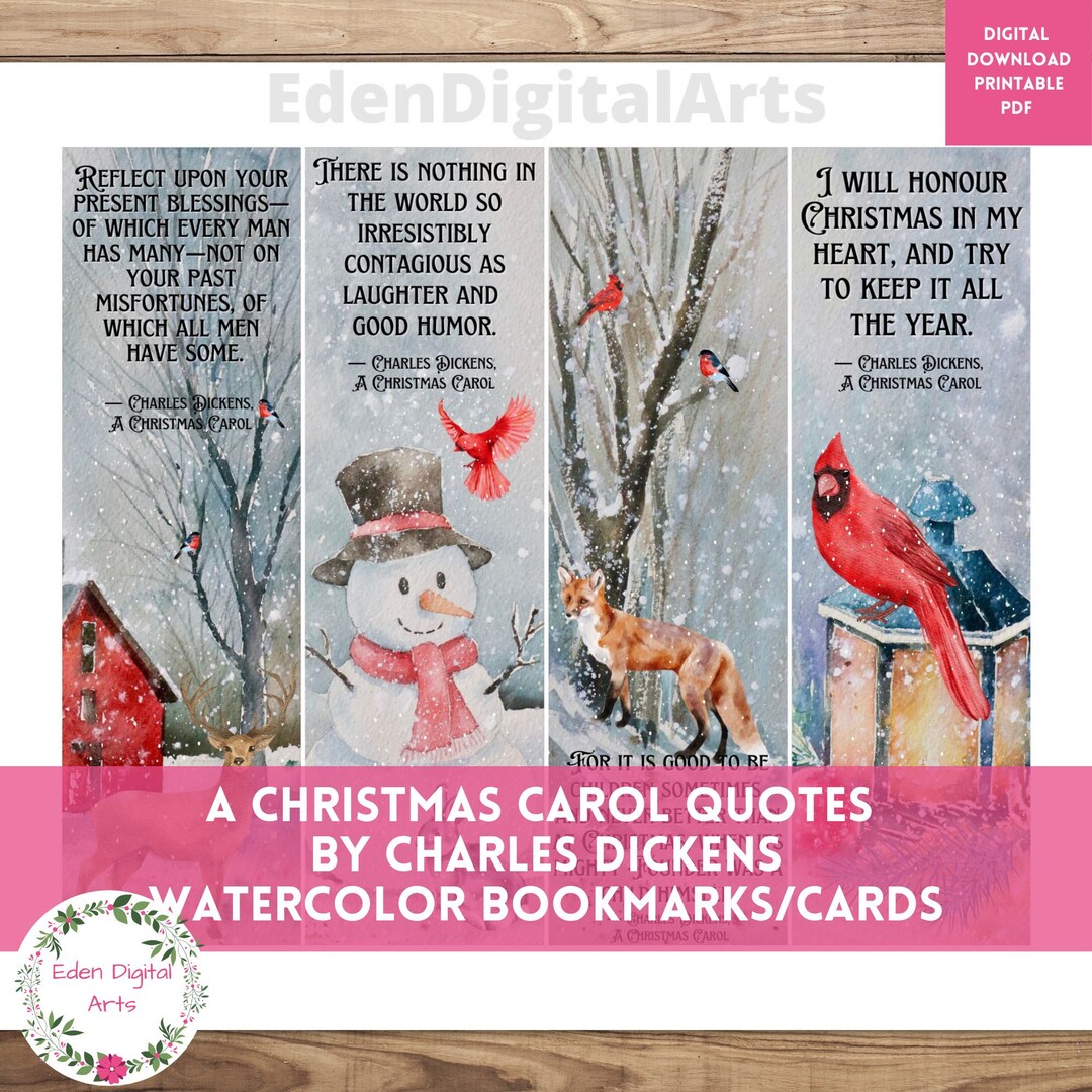 Christmas Carol Dickens Quotes Bookmarks, Watercolor Snowy Winter ...