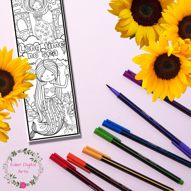 Cute Mermaid Puns Coloring Bookmarks for Kids Sea Life Ocean - Etsy