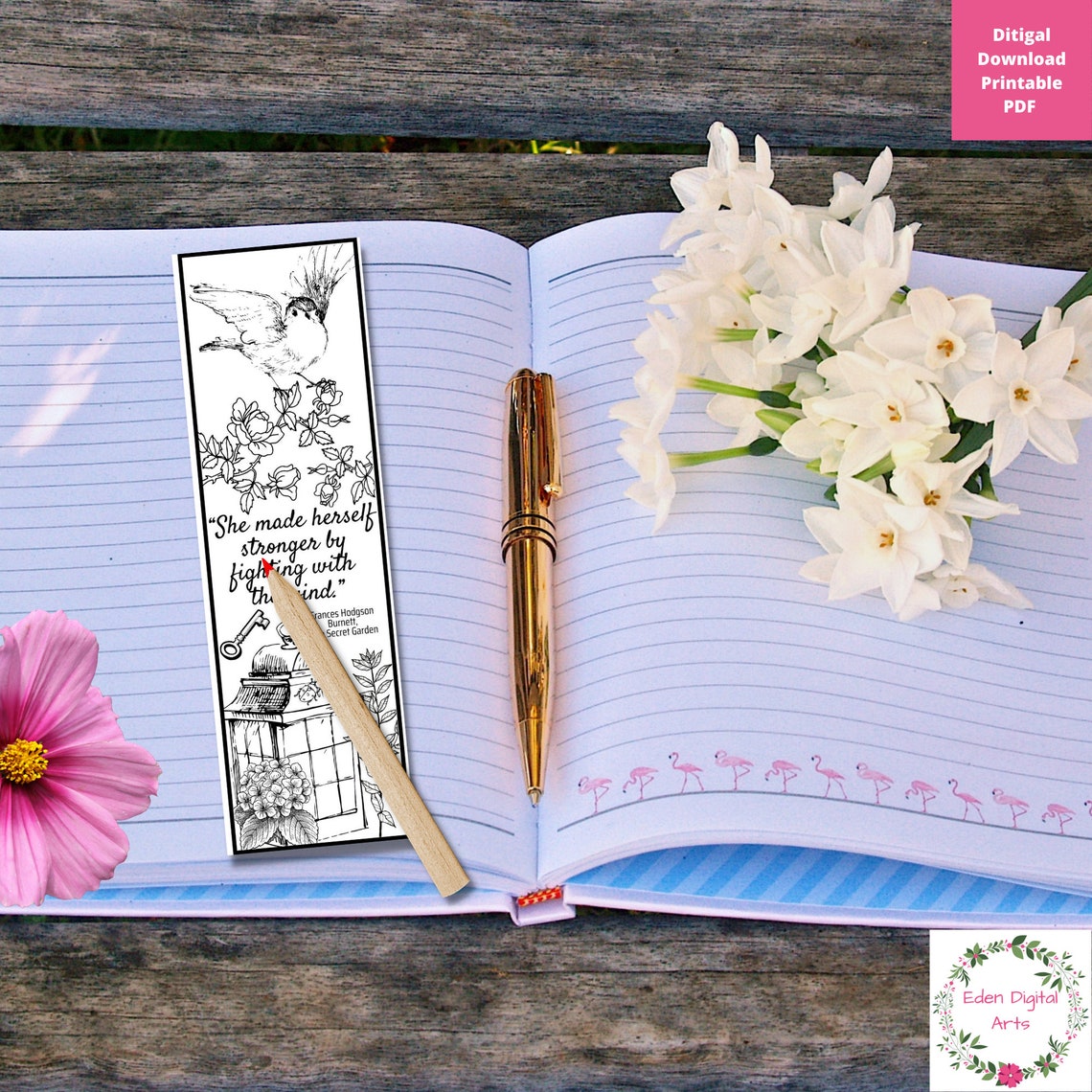 Secret Garden Quotes Coloring Bookmarks With Birds & Flowers - Etsy