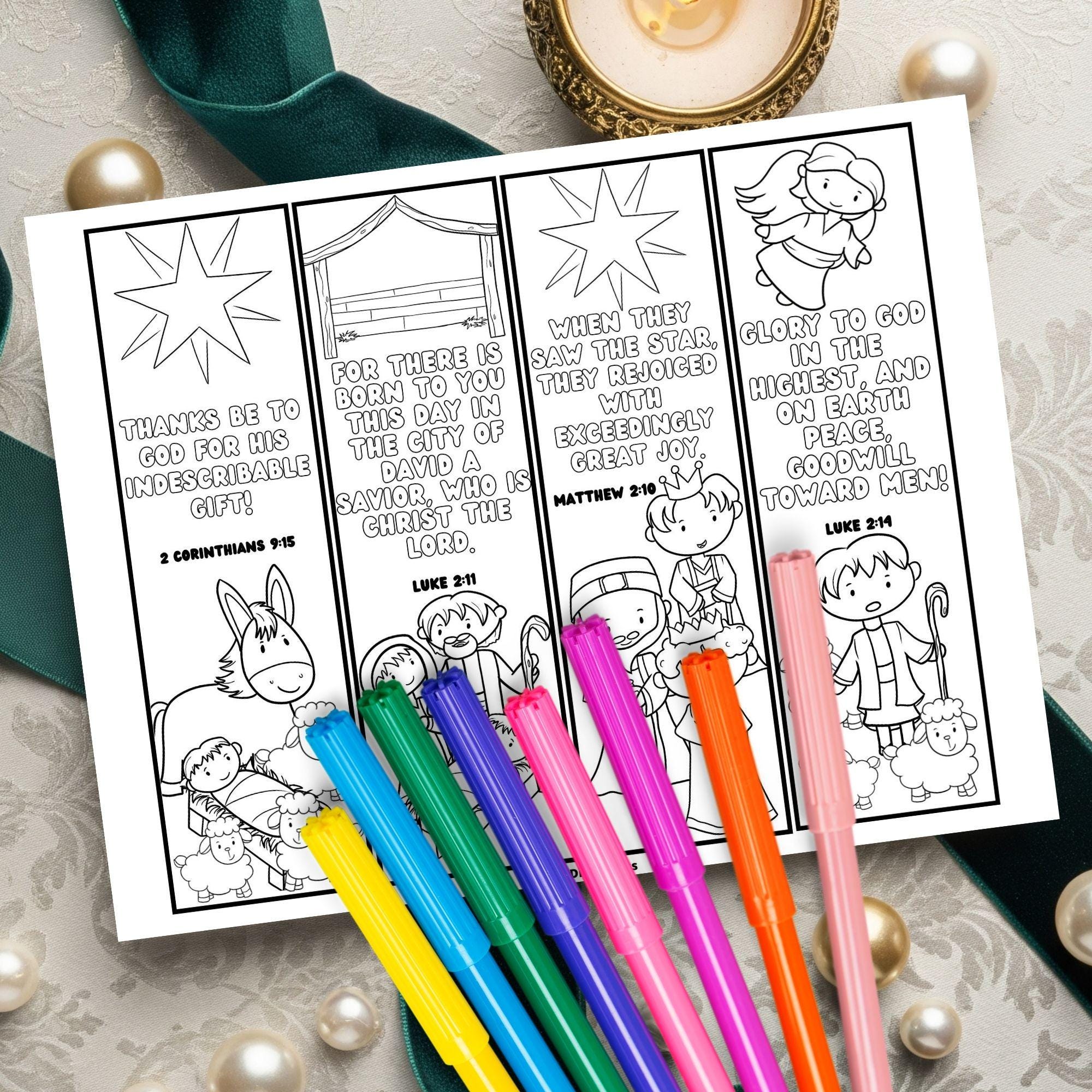 Christmas Bible Verse Nativity Coloring Bookmarks for Kids Scripture ...