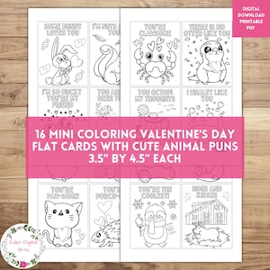 Cute Animal Puns DIY Mini Coloring Valentines Cards for Kids, Random ...