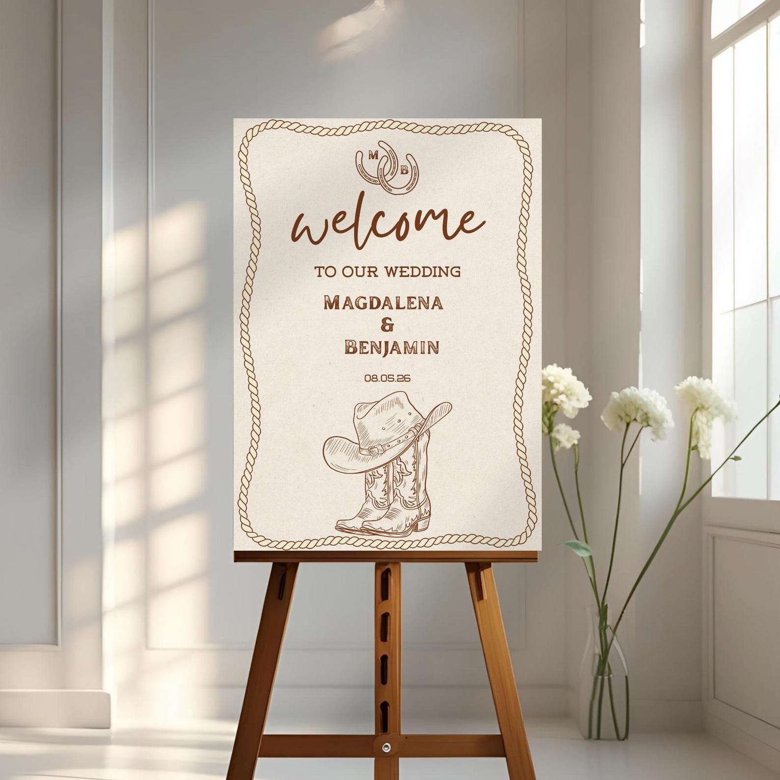 Western Wedding Welcome Sign Editable Template Cowboy Boots Hat Sign ...