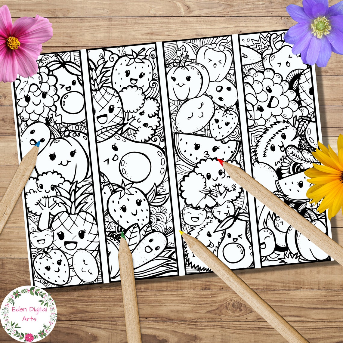 Cute Kawaii Fruit Coloring Bookmarks for Kids or Adults - Etsy