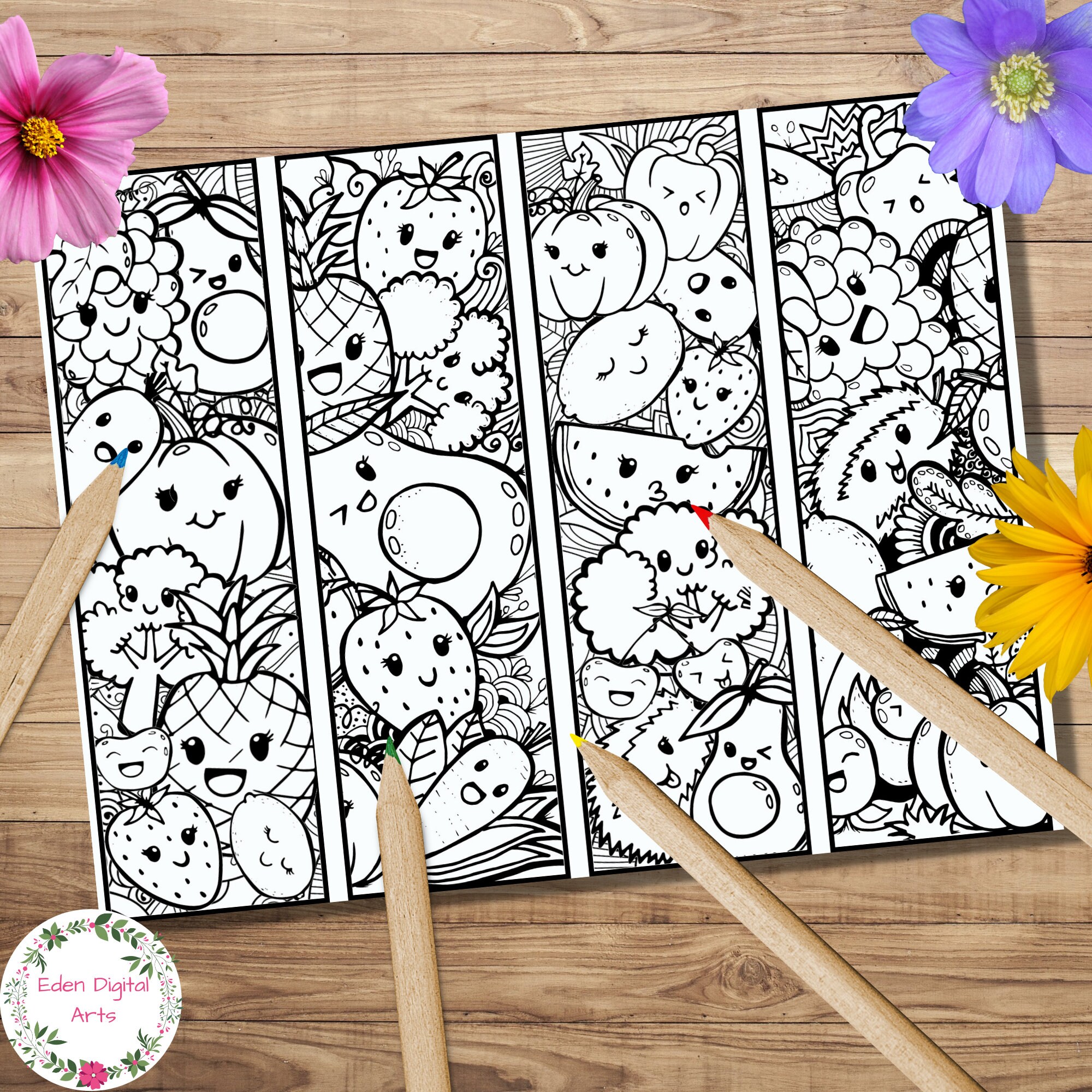 Cute Kawaii Fruit Coloring Bookmarks for Kids or Adults - Etsy