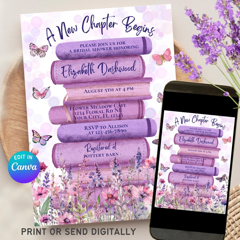 New Chapter Begins Bridal Shower Invitation Template Editable Book ...
