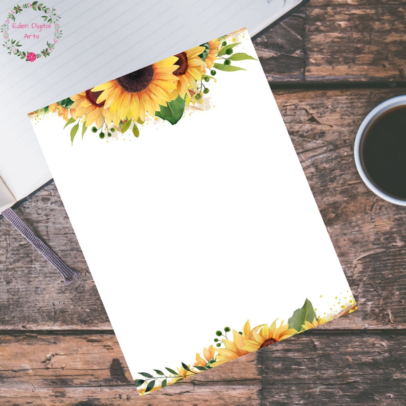 Sunflowers Writing Paper Printable Stationary Lined and Blank | Etsy