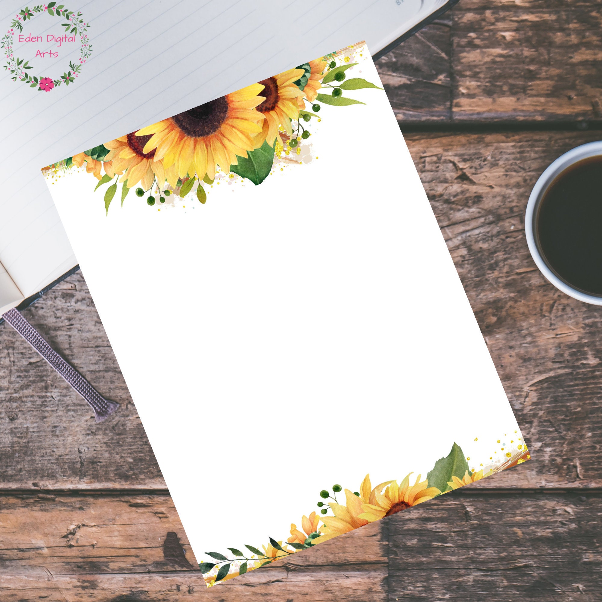 Sunflowers Writing Paper Printable Stationary Lined and Blank | Etsy