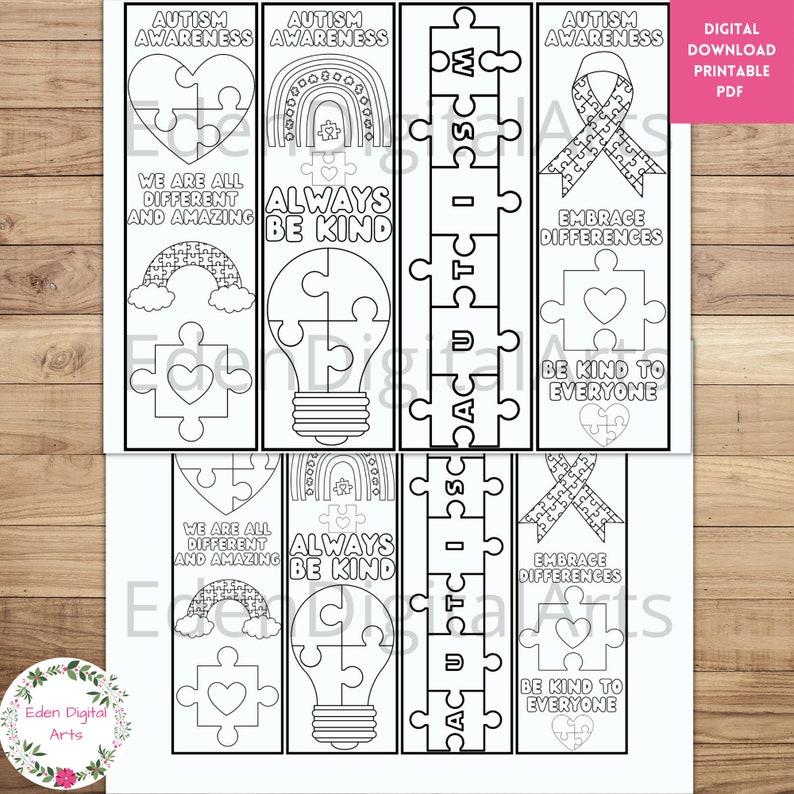 Autism Awareness Coloring Bookmarks for Kids Acceptance & Understanding ...