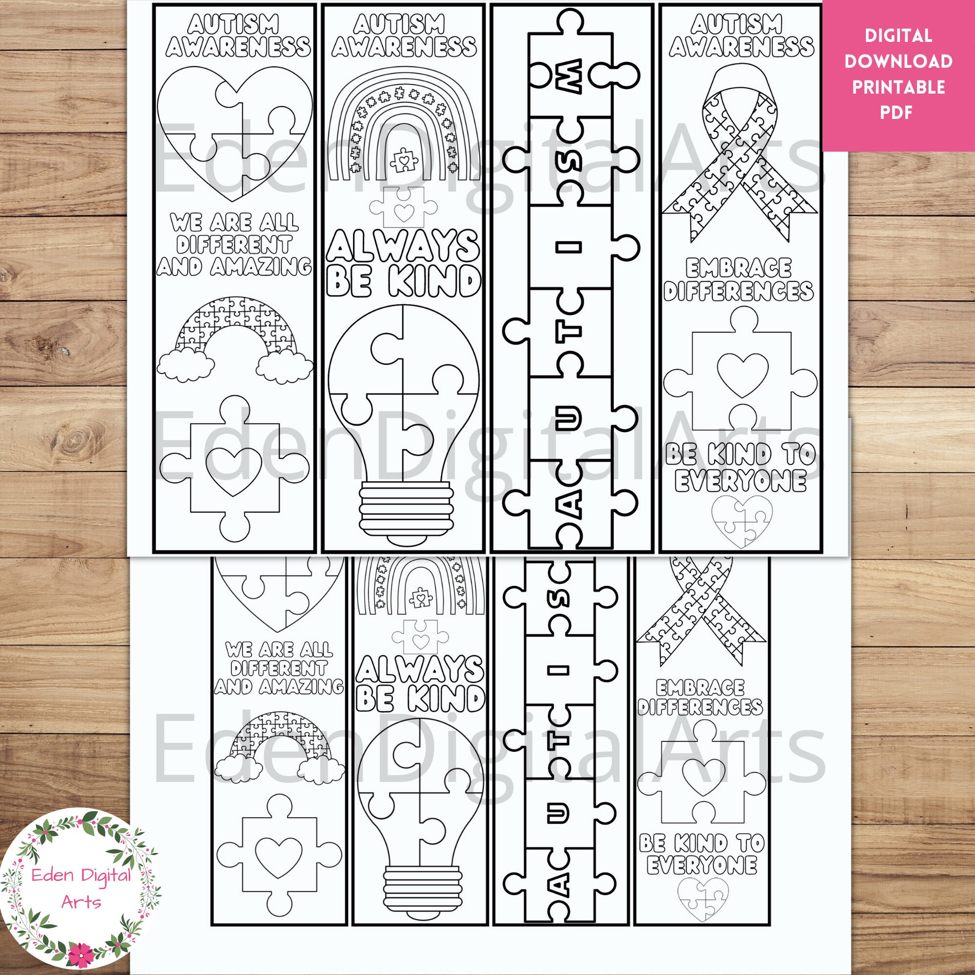 Autism Awareness Coloring Bookmarks for Kids Acceptance & Understanding ...