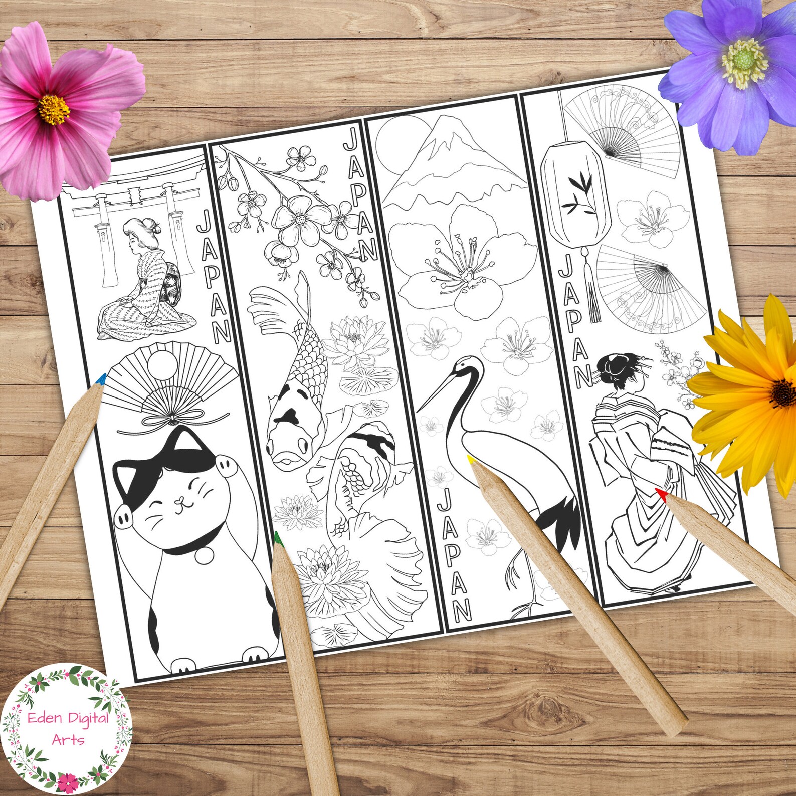 Asian Japanese Theme Coloring Bookmarks AAPI Heritage DIY - Etsy