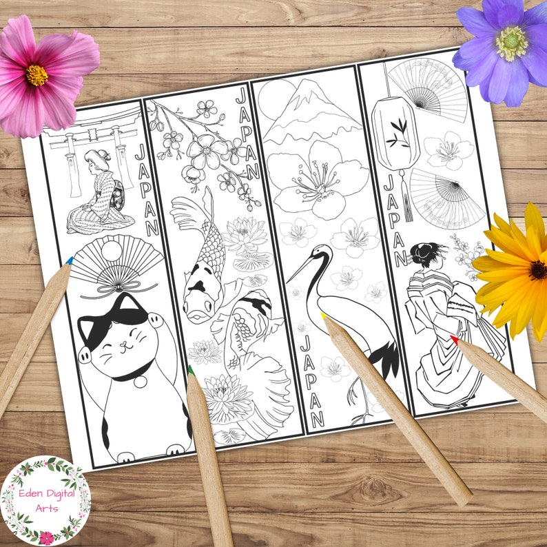 Asian Japanese Theme Coloring Bookmarks AAPI Heritage DIY - Etsy