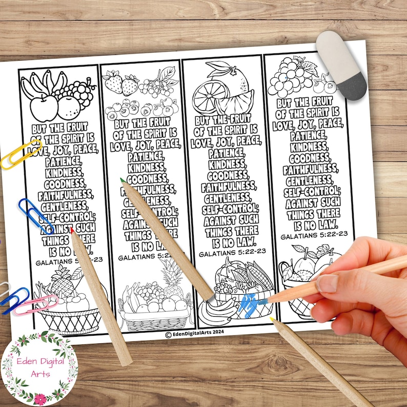 Fruit of the Spirit Bookmarks to Color Galatians 5 Bible Verses ...
