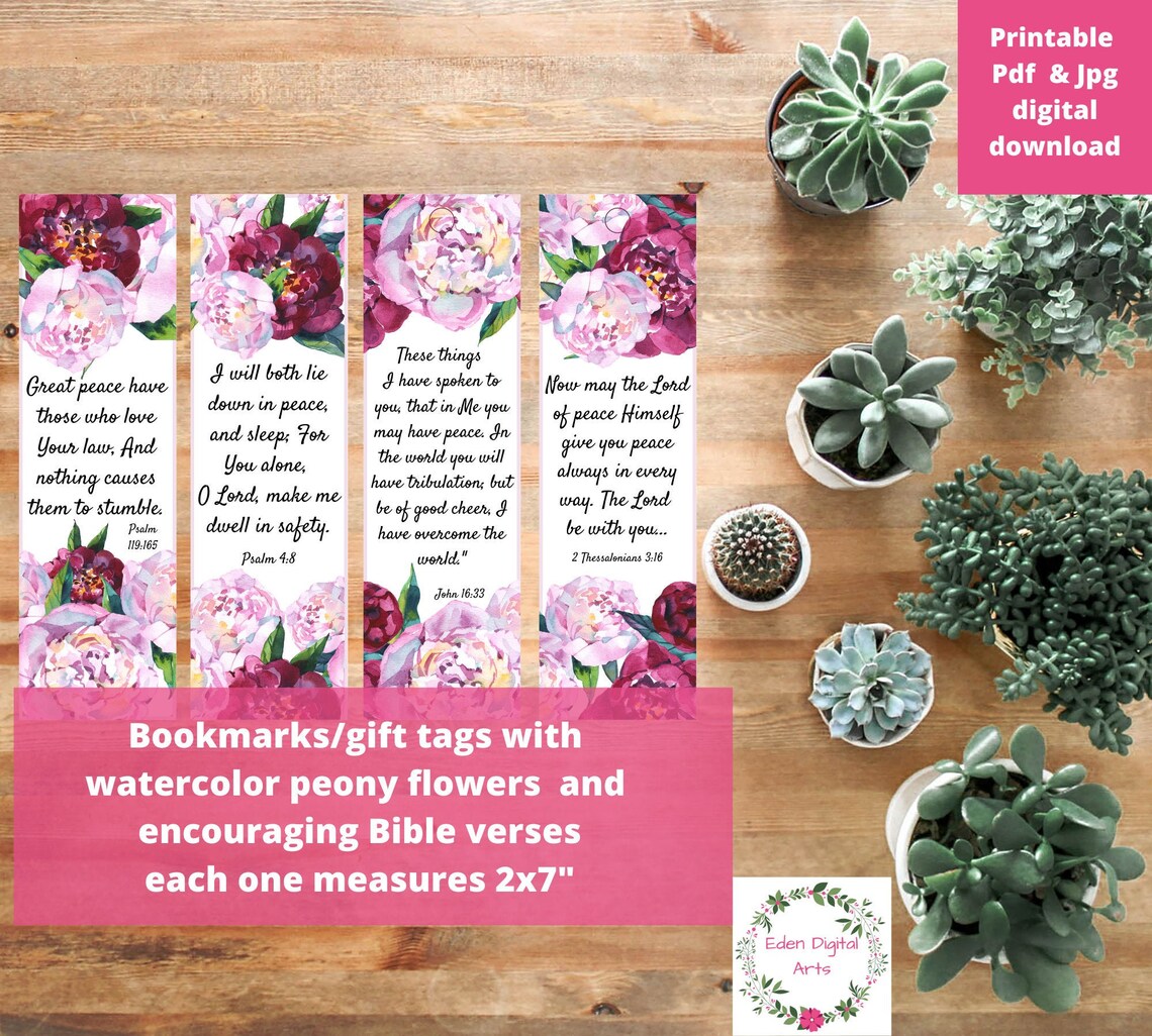 Peace Bible Verses Bookmarks & Peony Flowers Printable | Etsy