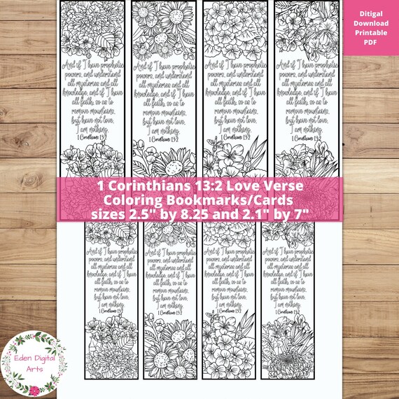 Love Bible Verse Coloring Bookmarks 1 Corinthians 13 - Etsy