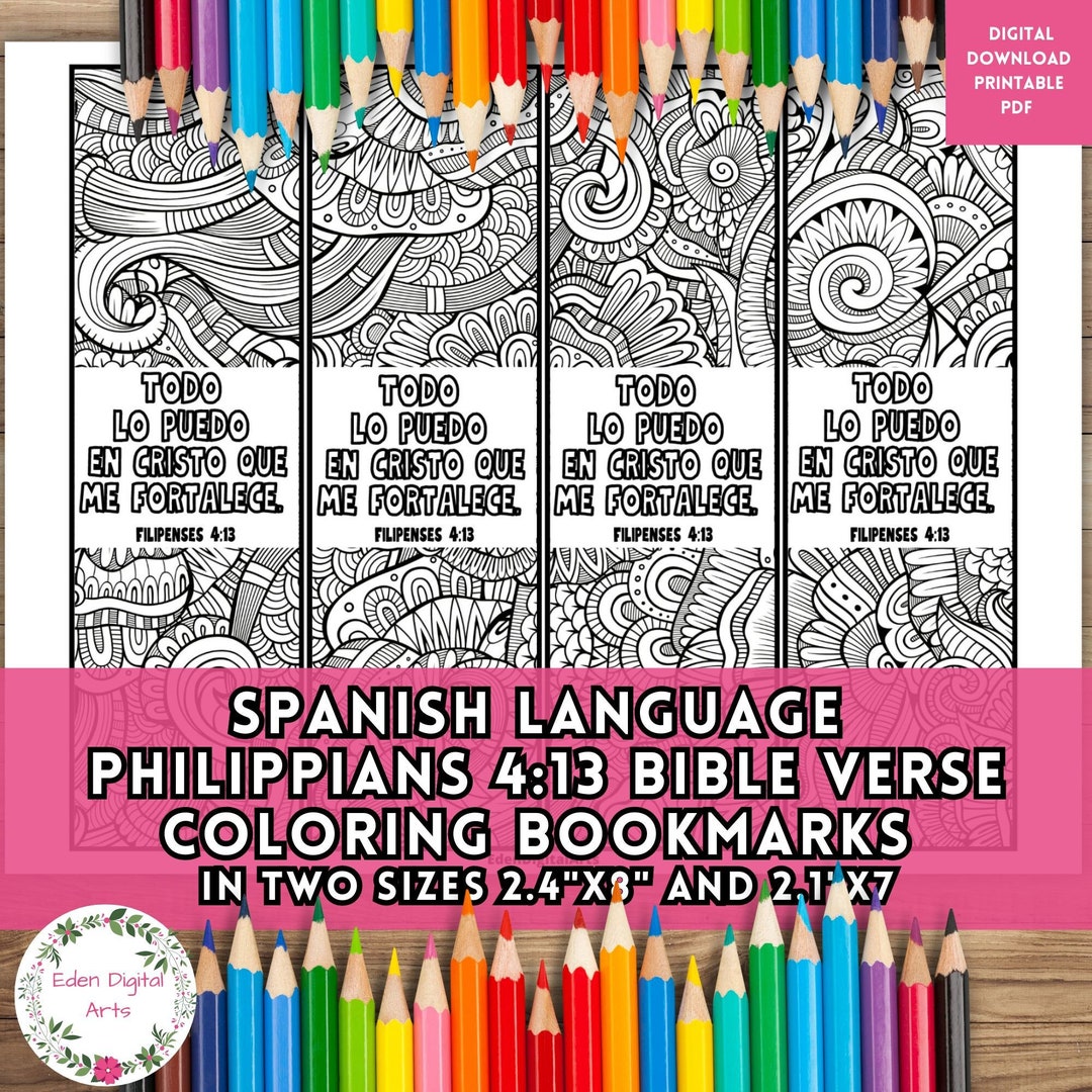 Spanish Language Philippians 4 13 Bible Verse Coloring Bookmarks ...