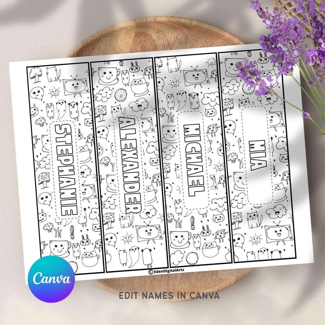 Custom Name Bookmarks to Color Editable Party Favors Cute Kawaii ...