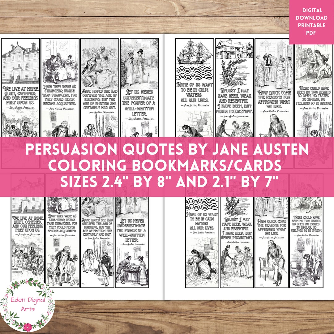 Persuasion Quotes by Jane Austen Coloring Bookmarks Literary DIY Gift ...